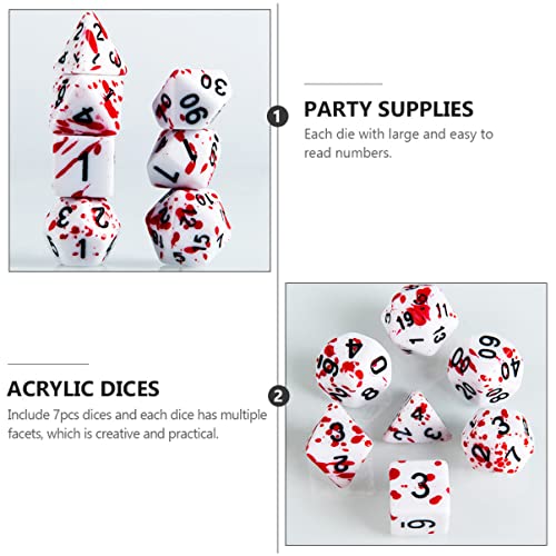 Polyhedral Gaming Dices 7 Pcs Blood Blood Splatter Dices Acrylic Gaming Dices Blood Stained Dices Dices Vampire Dices Halloween Blood Dice Set