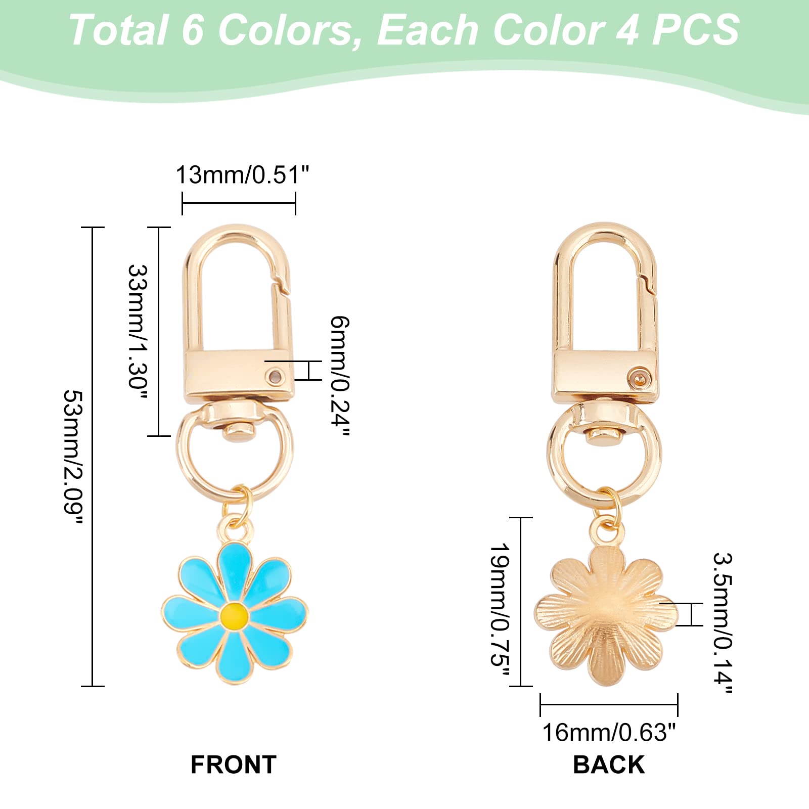 PH PandaHall 24pcs Flower Keychain, Daisy Enameled Charms Aesthetic Keychain Car Key Ring Pendant Key Chains for Mom Mother's Day, Handbag Bag, Earphone Case Decoration, Purse Accessories