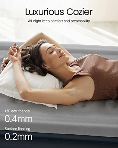 iDOO Queen Size Air Mattress, Inflatable Airbed with Built-in Pump, 3 Mins Quick Self-Inflation/Deflation, Comfortable Top Surface Blow Up Bed, 80x60x13in, 650lb MAX, Grey, (I-C-018)