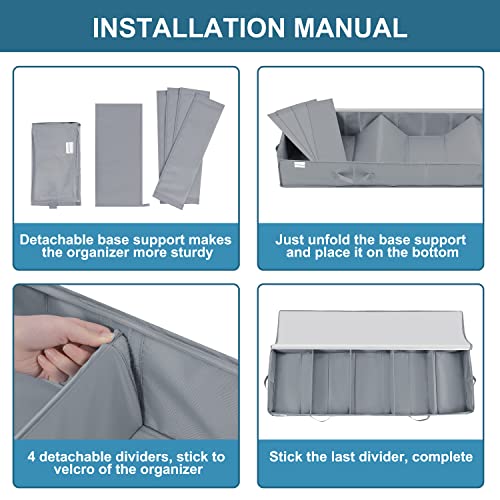 Under Bed Storage Containers, 2 Pack Under the Bed Bags with Dividers, Clear Foldable Underbed Storage Bins, Under Bed Organizer for Clothes Sheet Blankets, Firm Sides, Bottom Support, 47.5x16x6in