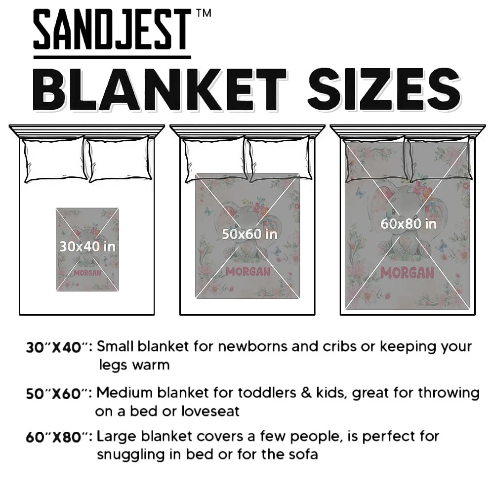 SANDJEST Personalized Baby Blanket Lovely Elephant Custom Name Fleece Throw Blanket Customized Gift for Baby New Mom Newborn Shower