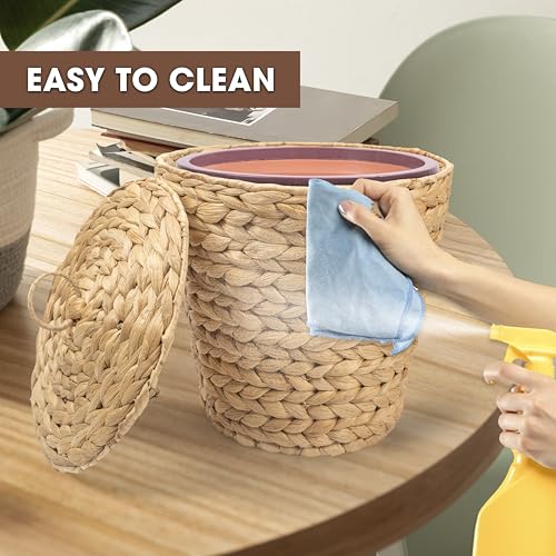 TREVIETDECOR Wicker Trash Can with Lid in Bedroom, Bathroom | Trash Can in Office | Boho Woven Wicker Waste Basket