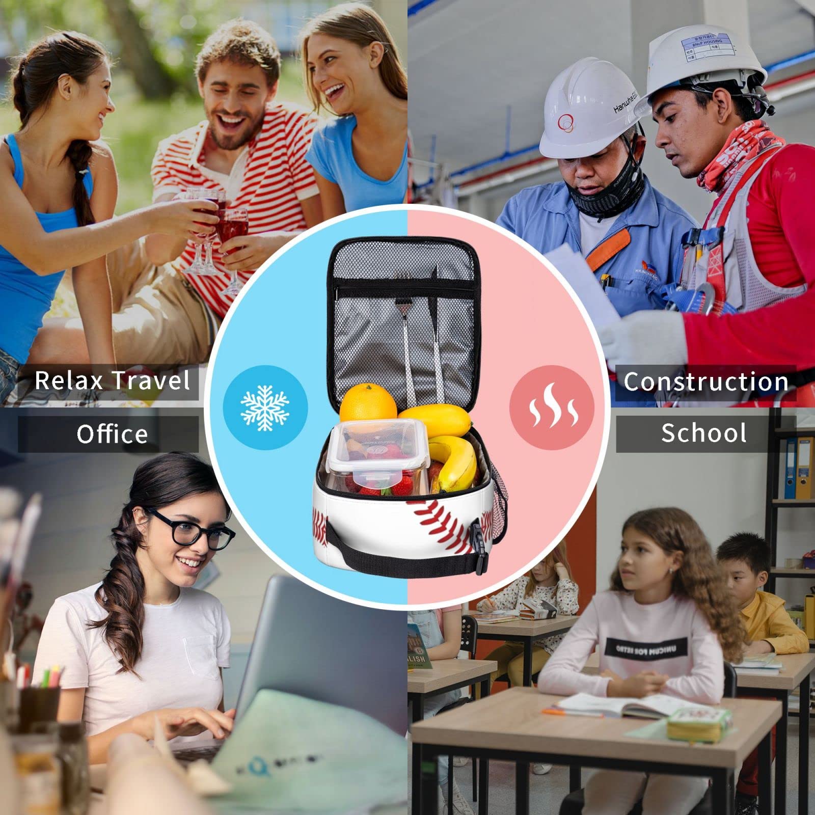 Lunch Box For Men Women Adults Gifts Small Lunch Bag For Office Work Reusable Portable Lunchbox Personalized Baseball Sports