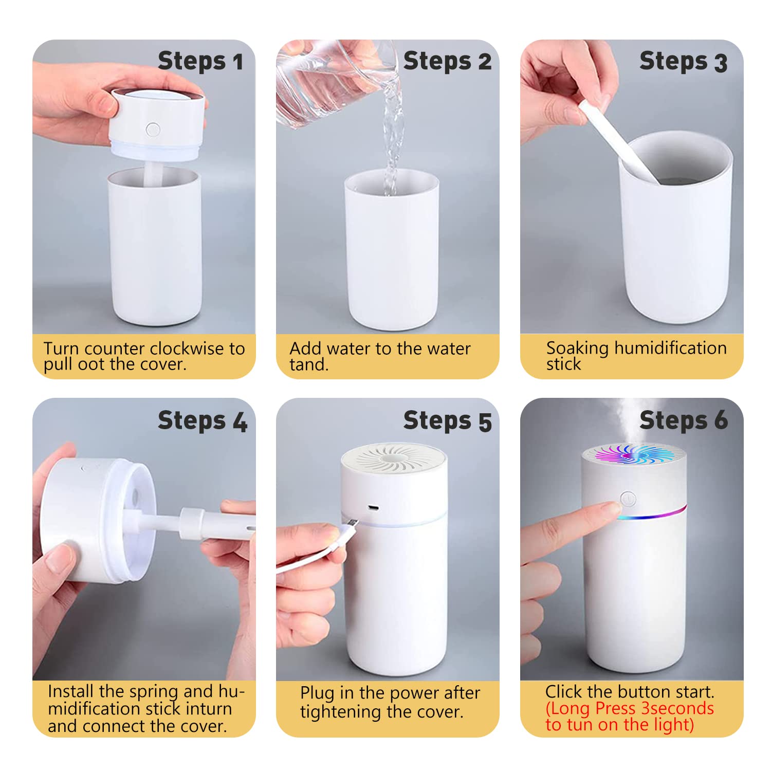 Portable Mini Humidifier with 7-color Lights, Cool Mist Small Desk Humidifiers Car Humidifier [2 Mist Modes] USB Personal Desktop Humidifiers for Bedroom, Office, Travel, Car, Plants, Super Quiet