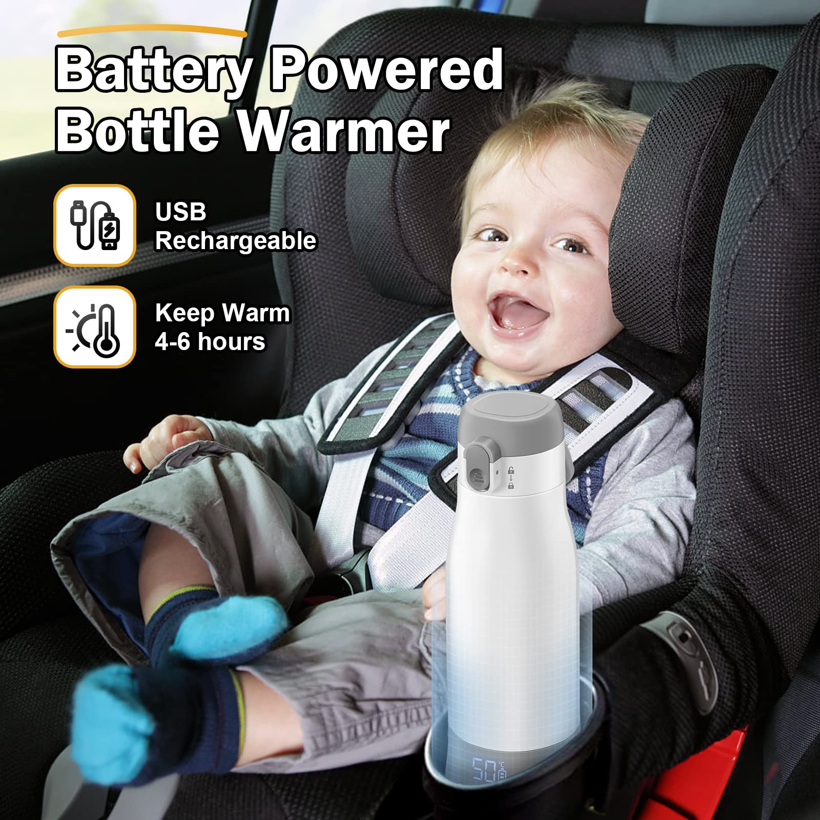 Portable Water Warmer, ALVOD Bottle Warmer for Baby Formula, Milk, Breastmilk, 10.8 Ounce Travel Water Warmer Rechargeable with Precise Temp Control LCD Display, Keep Warm & Leak-Resistant for Outdoor