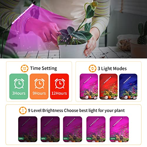 PYLYFE Full Spectrum Plant Grow Light, Grow Lights for Indoor Plant, Clip-on Full Spectrum Grow Light, Flexible Gooseneck, Automatic Timer, 4 Brightness Levels for Seedling Growing Blooming Fruiting