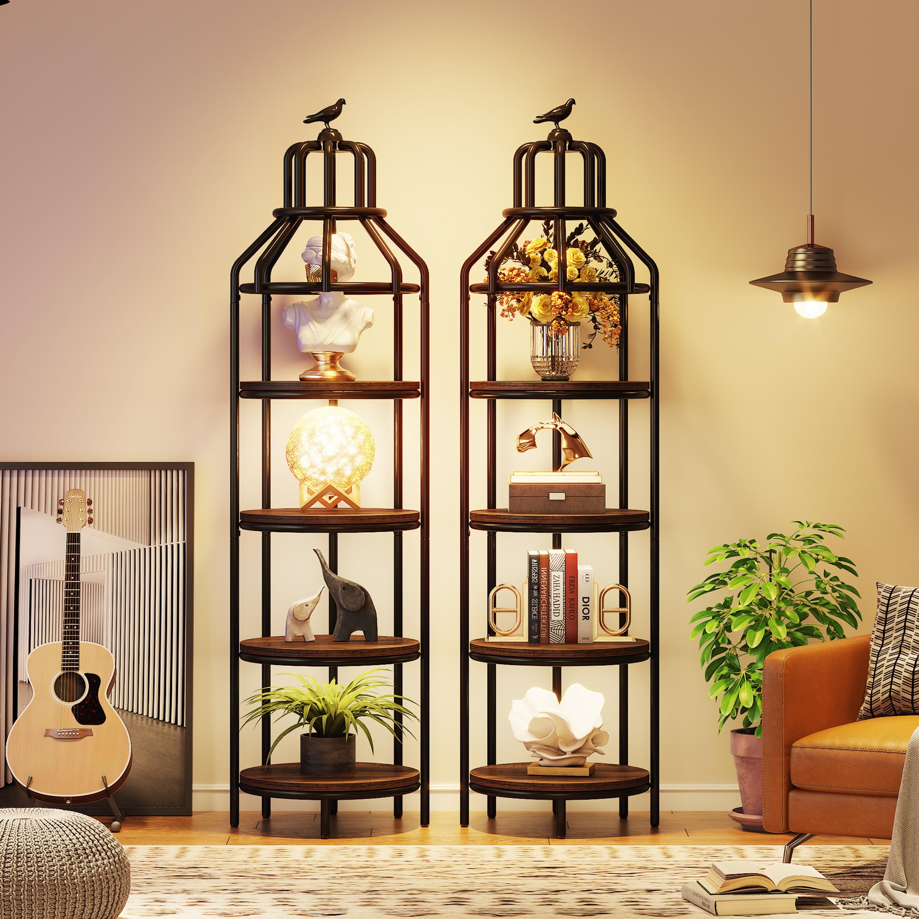 Tribesigns 4-Tier Narrow Tall Bookshelf Set of 2, Rustic Small Bookcase Corner Book Shelf, Freestanding Display Shelves for Living Room, Home Office, Kitchen, Small Space