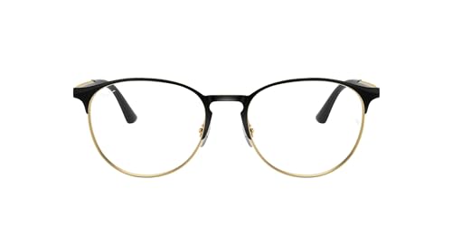 Ray-Ban RX6375 Round Prescription Eyeglass Frames, Black On Arista/Demo Lens, 53 mm