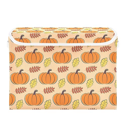 Krafig Foldable Storage Box Large Cube Organizer Bins Autumn Orange Pumpkins Containers Baskets with Lids Handles for Closet Organization, Shelves, Clothes, Toys