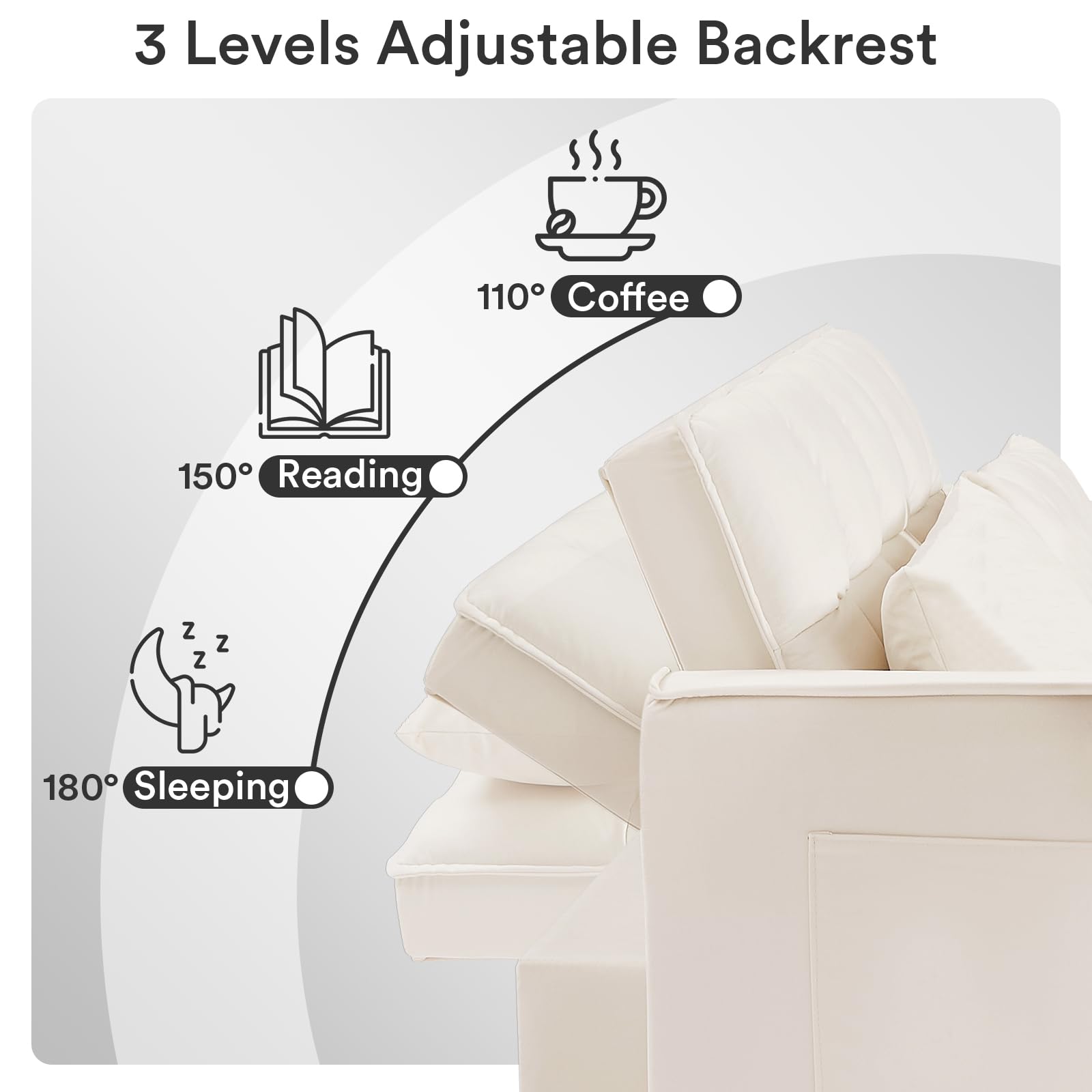 Rovibek 3 in 1 Convertible Sleeper Sofa Bed Pull Out Couch Futon Loveseat Velvet Chaise Lounge with 2 Pockets and 2 Pillows for Living Room, White