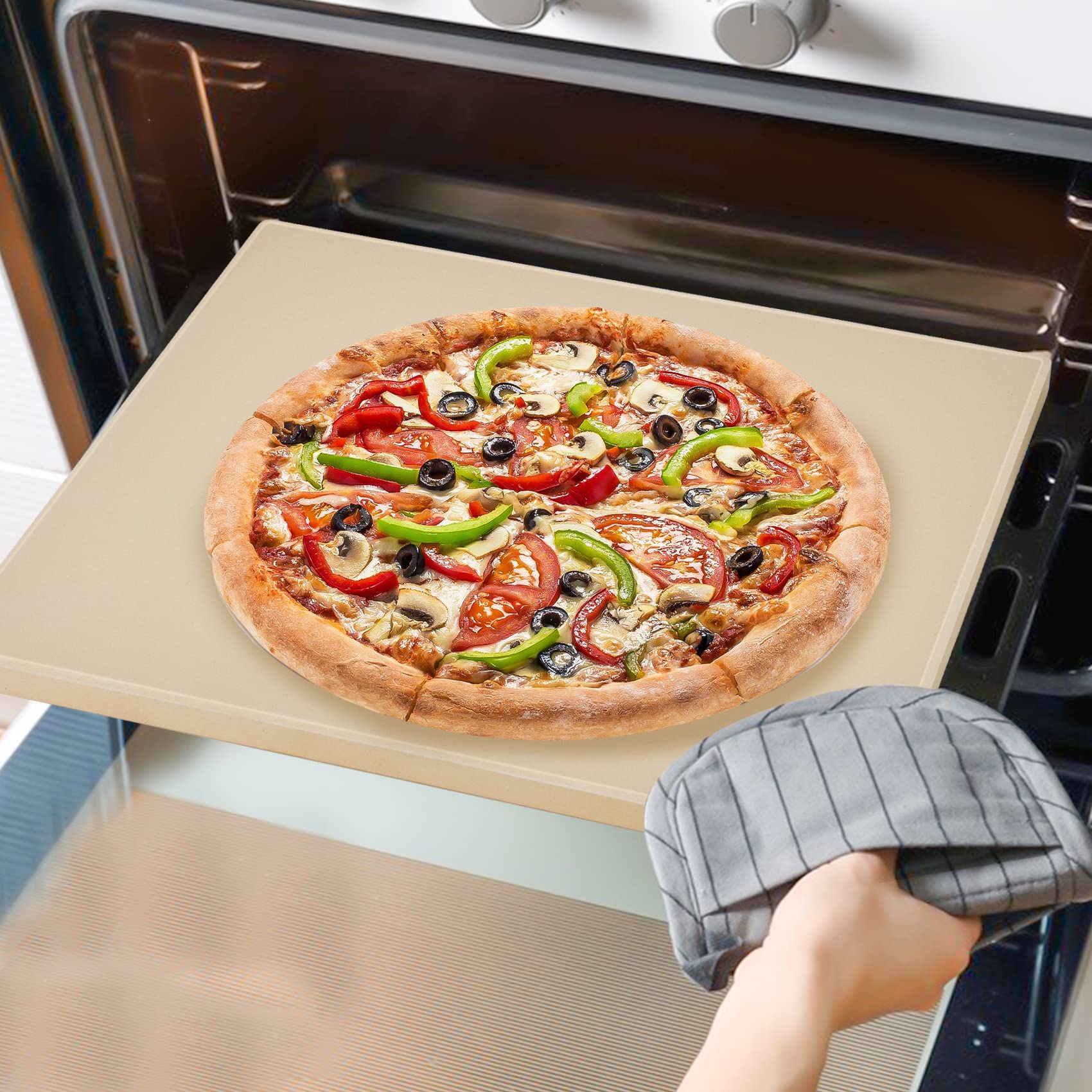 Mimiuo Pizza Grilling Tool Set for BBQ Grill & Oven Including Pizza Baking Stone and 12 x 14 inch Aluminum Pizza Peel for Baking Bread Pies