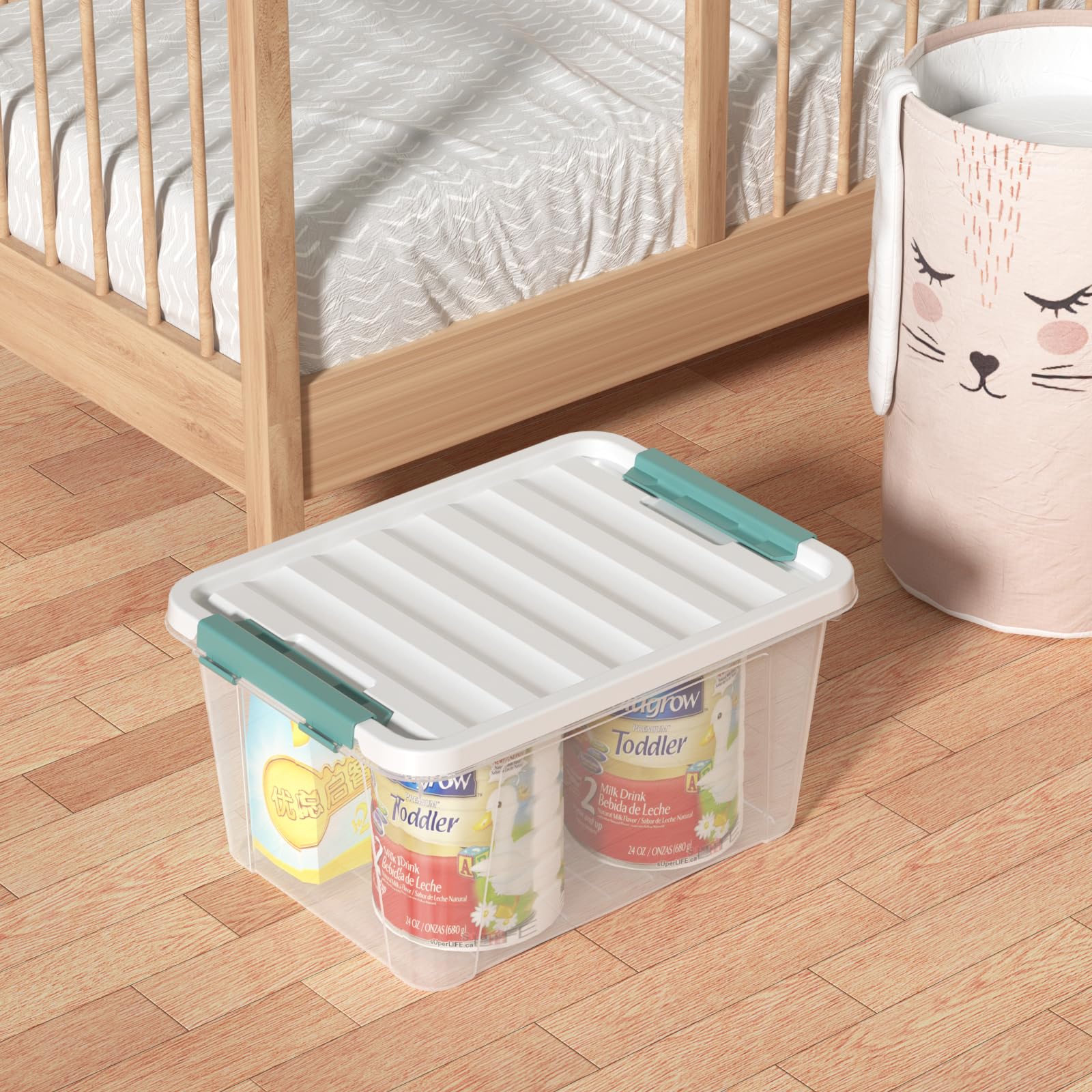 Vababa 20 L Plastic Latch Storage Box with Lid, 4-Pack Clear Small Storage Bin