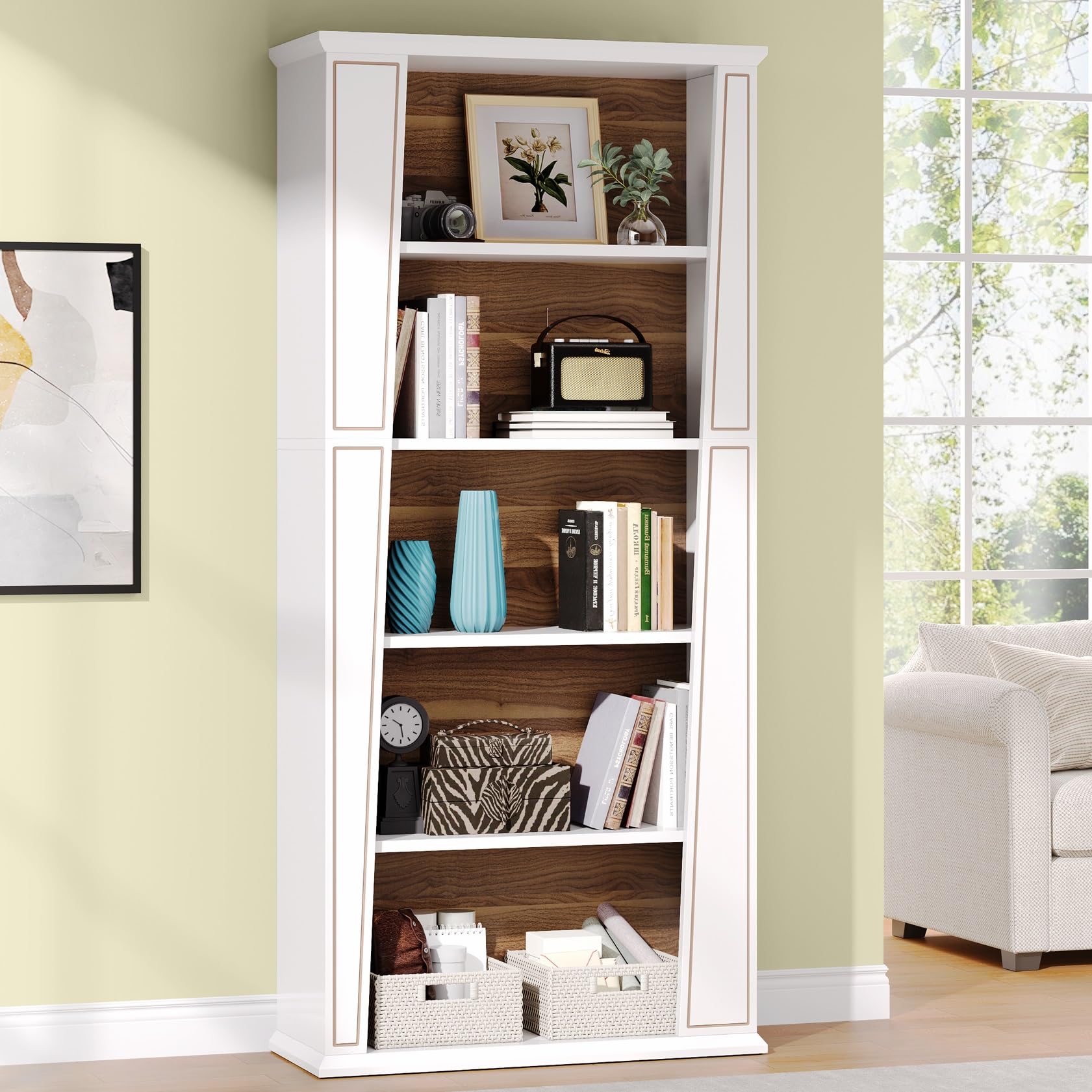 Tribesigns 70.9" Tall White Bookcase, 5-Tier Wood Bookshelf with Storage Shelves, Modern Free-Standing Library Book Shelving Unit for Living Room, Home Office (1)