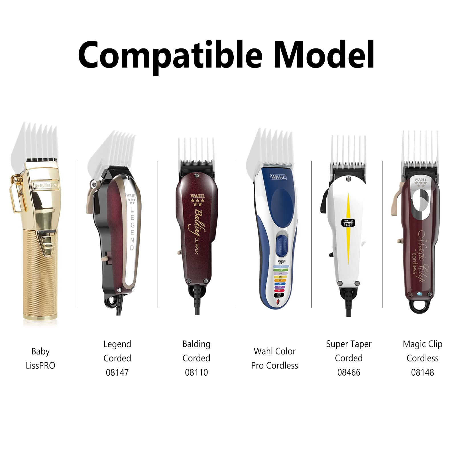 Professional Hair Clipper Guards Guides 10 Pcs Coded Cutting Guides #3170-400- 1/16" to 1" fits for All Wahl Clippers(Transparent-10 pcs)