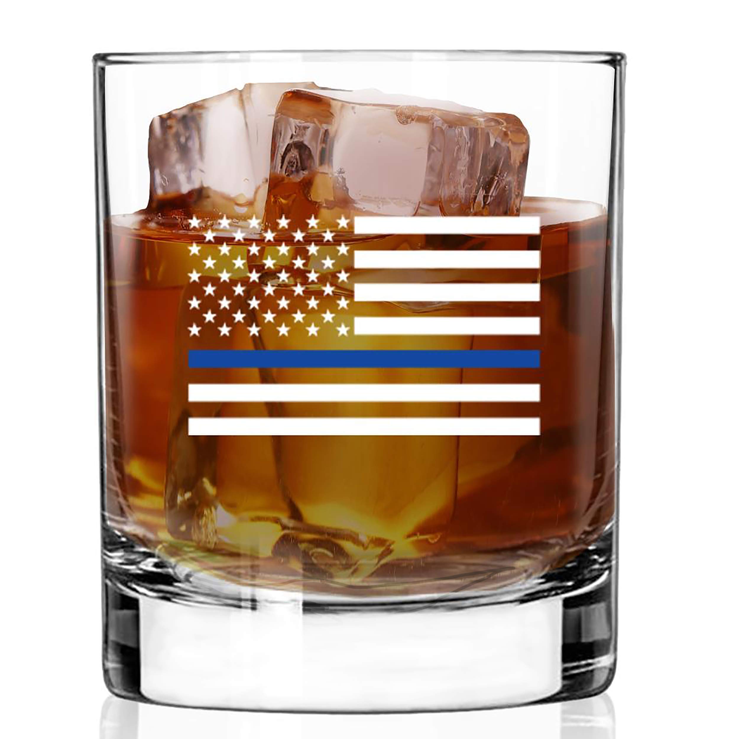 Lucky Shot - American USA Flag With Blue Line Design Whiskey Glass | United States Constitution and We The People | Old Fashioned Rocks Glasses | Whiskey Glasses Gift for Men (11 oz)