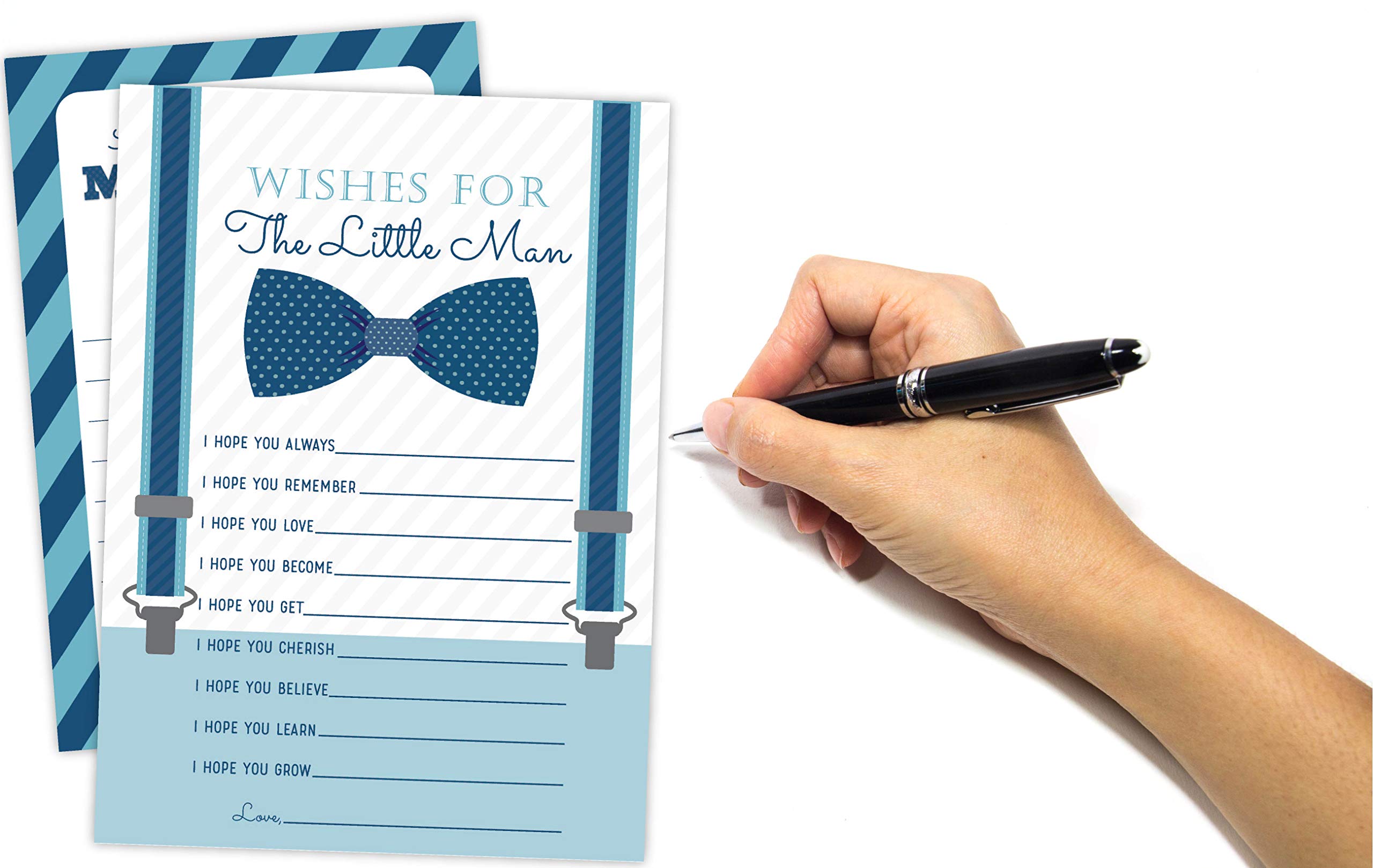 Little Man Baby Shower Games Predictions, Advice, and Wishes Card Set for Boy with Bow Tie Design