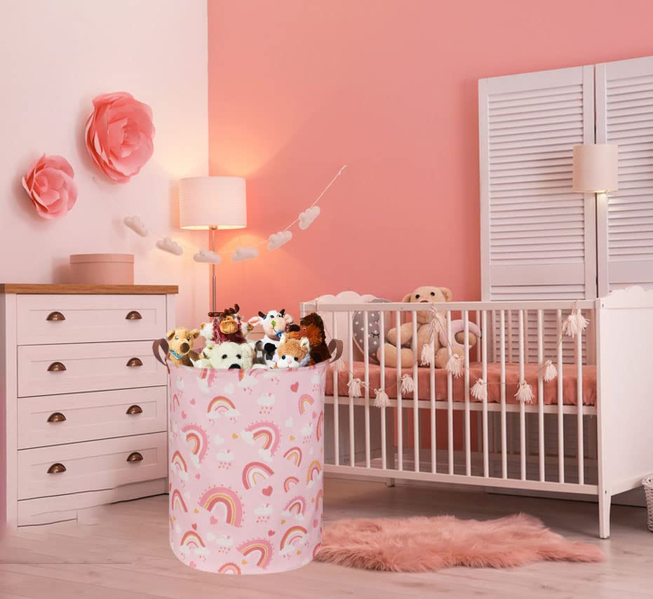 Sanjiaofen Pink Hamper,Rainbow Laundry Basket Collapsible Girls Storage Baskets for Kids Room Decor,Toy Organizer,Gift Hamper(Pink hamper) …