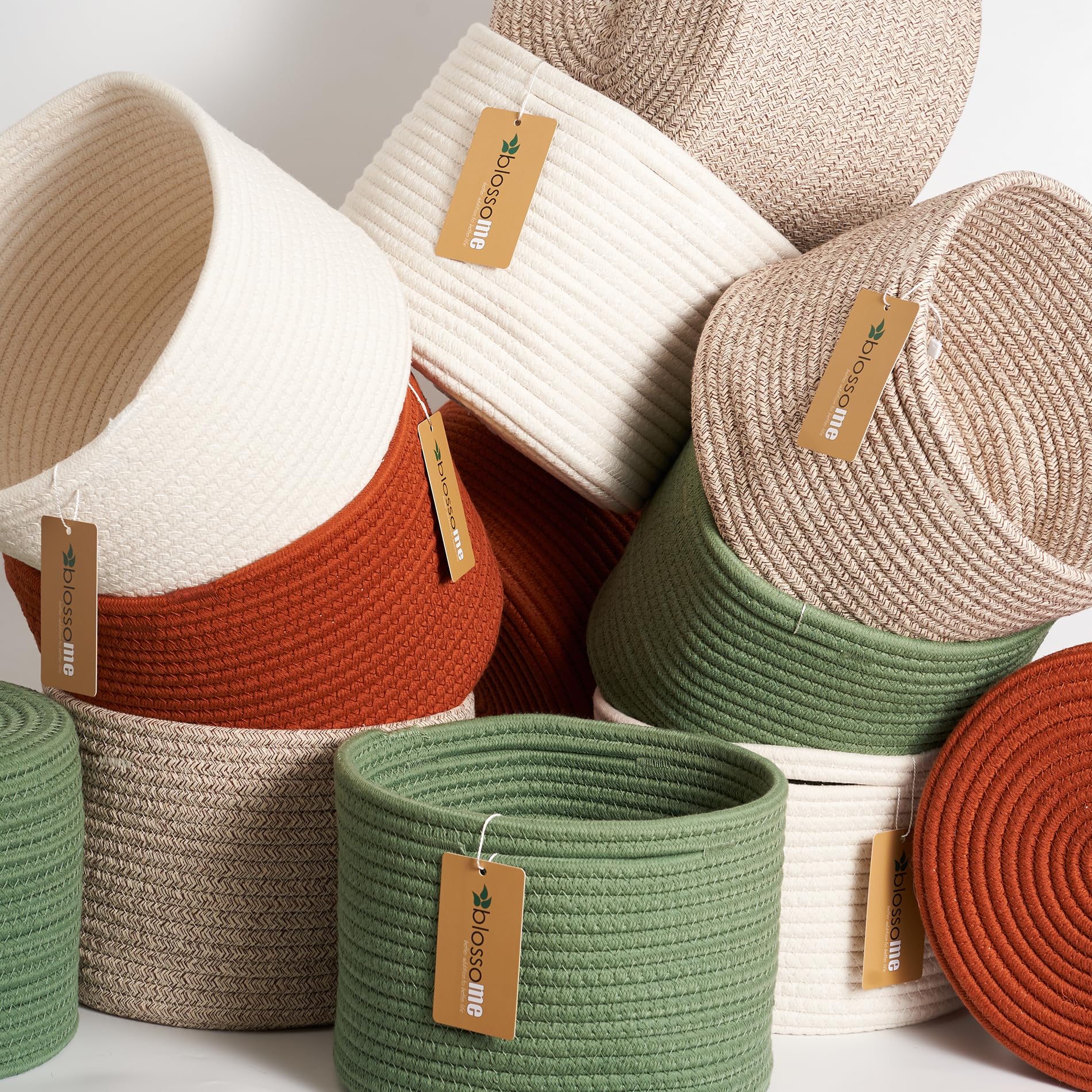 Storage Basket for Organizing | Cube Closet Rope Baskets | Cute Small Woven Toy Baskets for Nursery & Shelves | Empty Decorative Gift | Round 3Packs Green | 10βx10βx7.1β