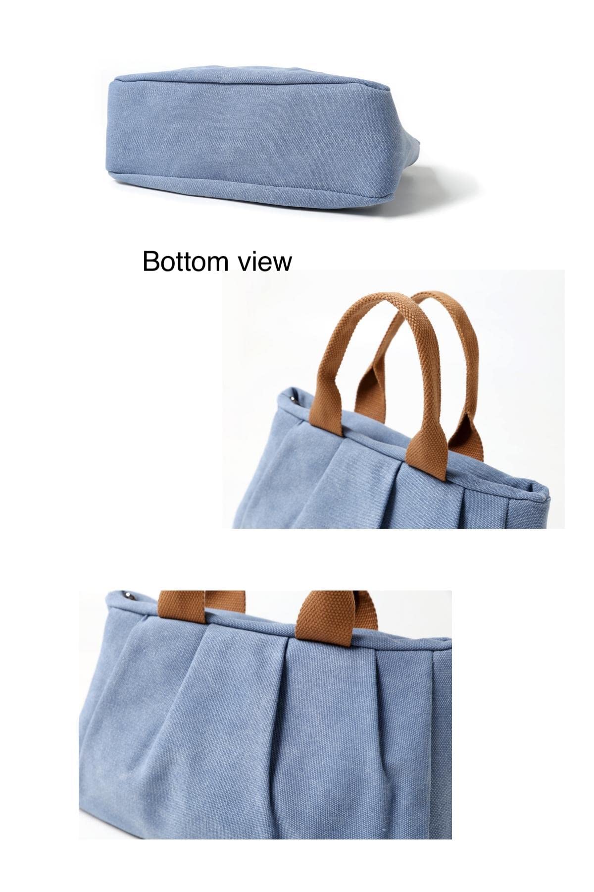 Jeelow Small Canvas Tote Handbag Bag Purse With Zipper & Pocket For Girl Women (Blue)