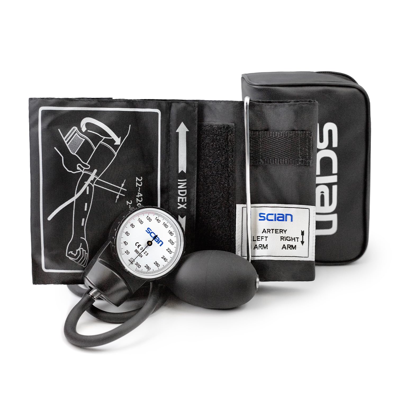 SCIAN Aneroid Sphygmomanometer - Manual Blood Pressure Cuff with D-Ring Universal Cuff 10-16"", Carrying Bag for Nurse Doctor Senior Adult(Black, Stethoscope Not Included), Large