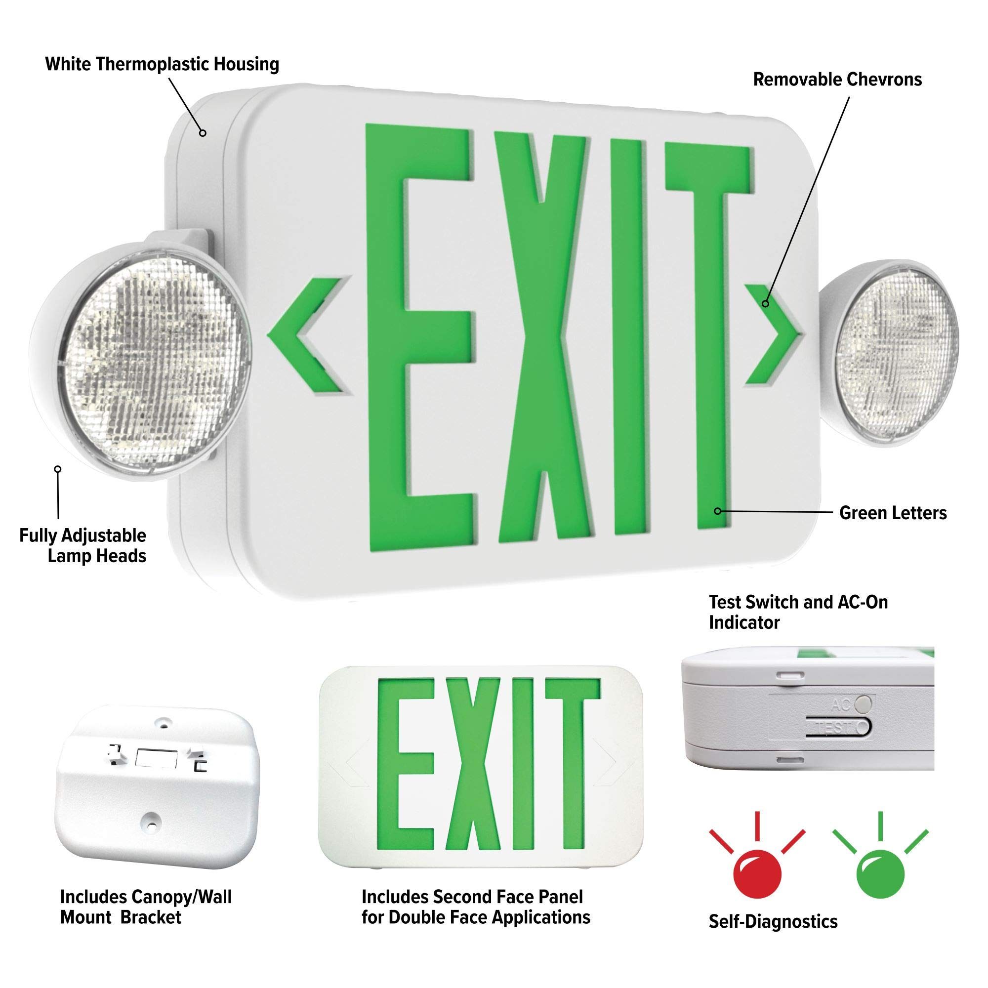 Hubbell Industrial CCGSD LED Combination Exit Sign Emergency Light, White