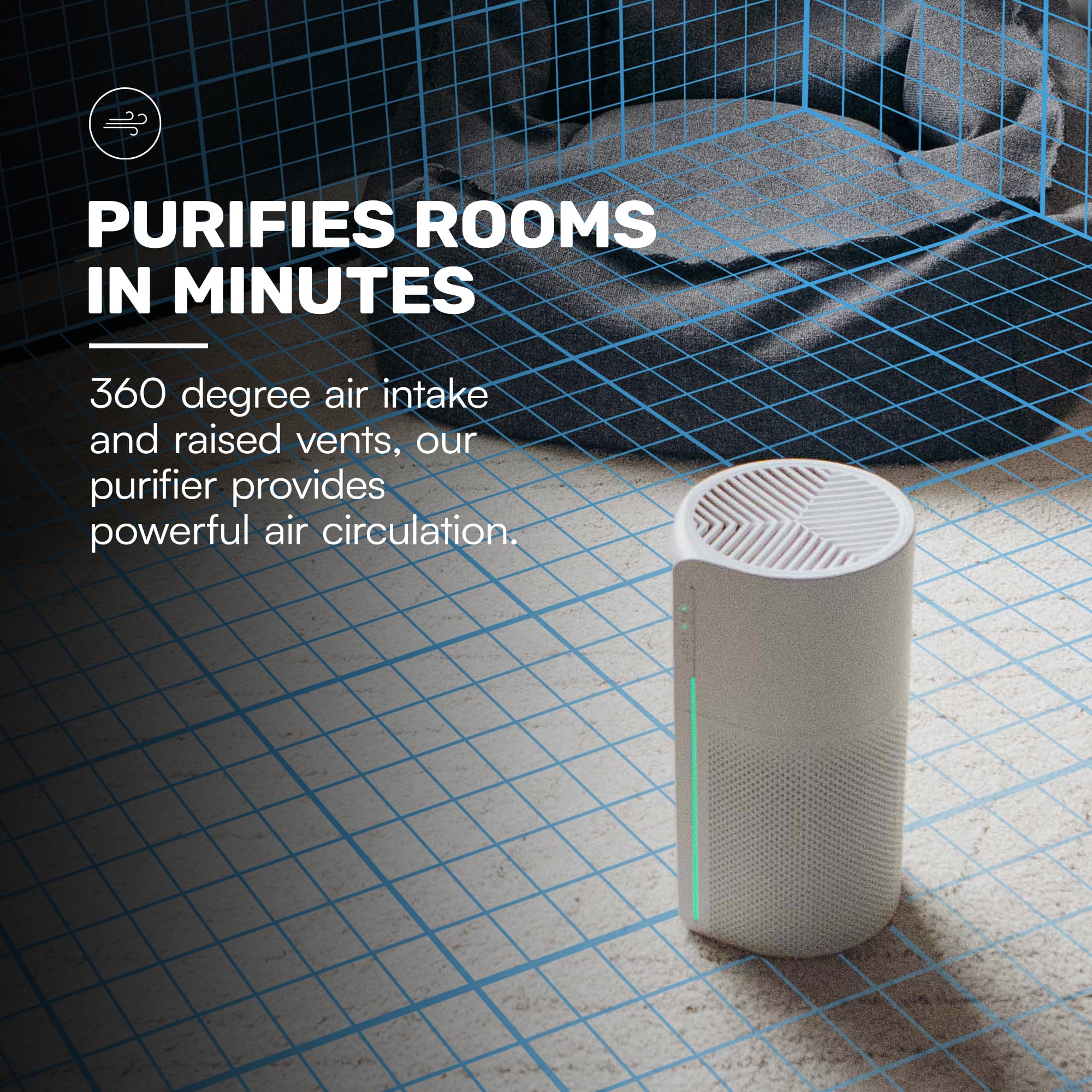 Raycon Room Air Purifier, H13 Replaceable HEPA Filter, Air Quality LED Indicator, Adjustable Fan Speeds, Home Essentials (White)