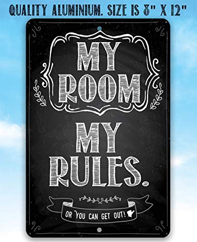 My Room My Rules - Metal Sign - Cute Decor for Teen Room Aesthetic, Stuff for College Dorm Room Essentials - Cheap Gift Under $20 (8" x 12")