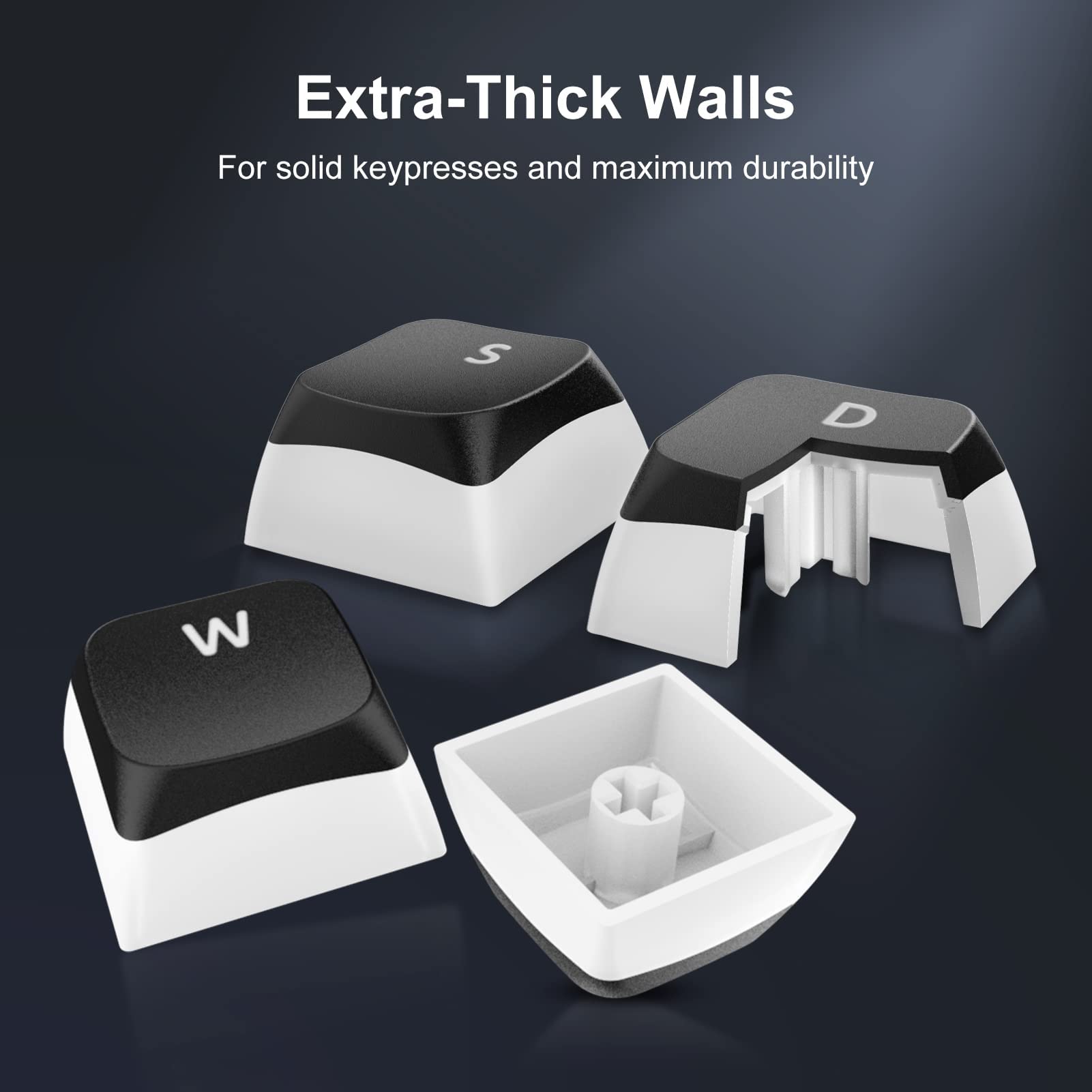 NPET KC20-01 Pudding Keycaps, Doubleshot PBT Keycap Set with Translucent Layer, for Mechanical Keyboards, Full 104 Key Set, XDA Profile, US Layout, Black