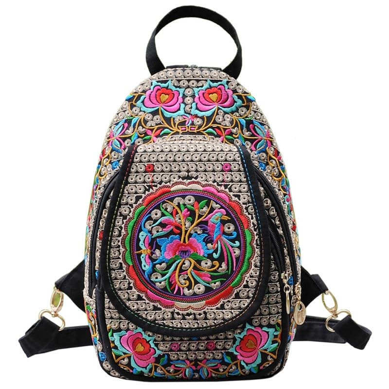 Kteubro Women's Mini Embroidery Backpack, Backpack With Detachable Strap, Multifunction Single Strap Chest Bag