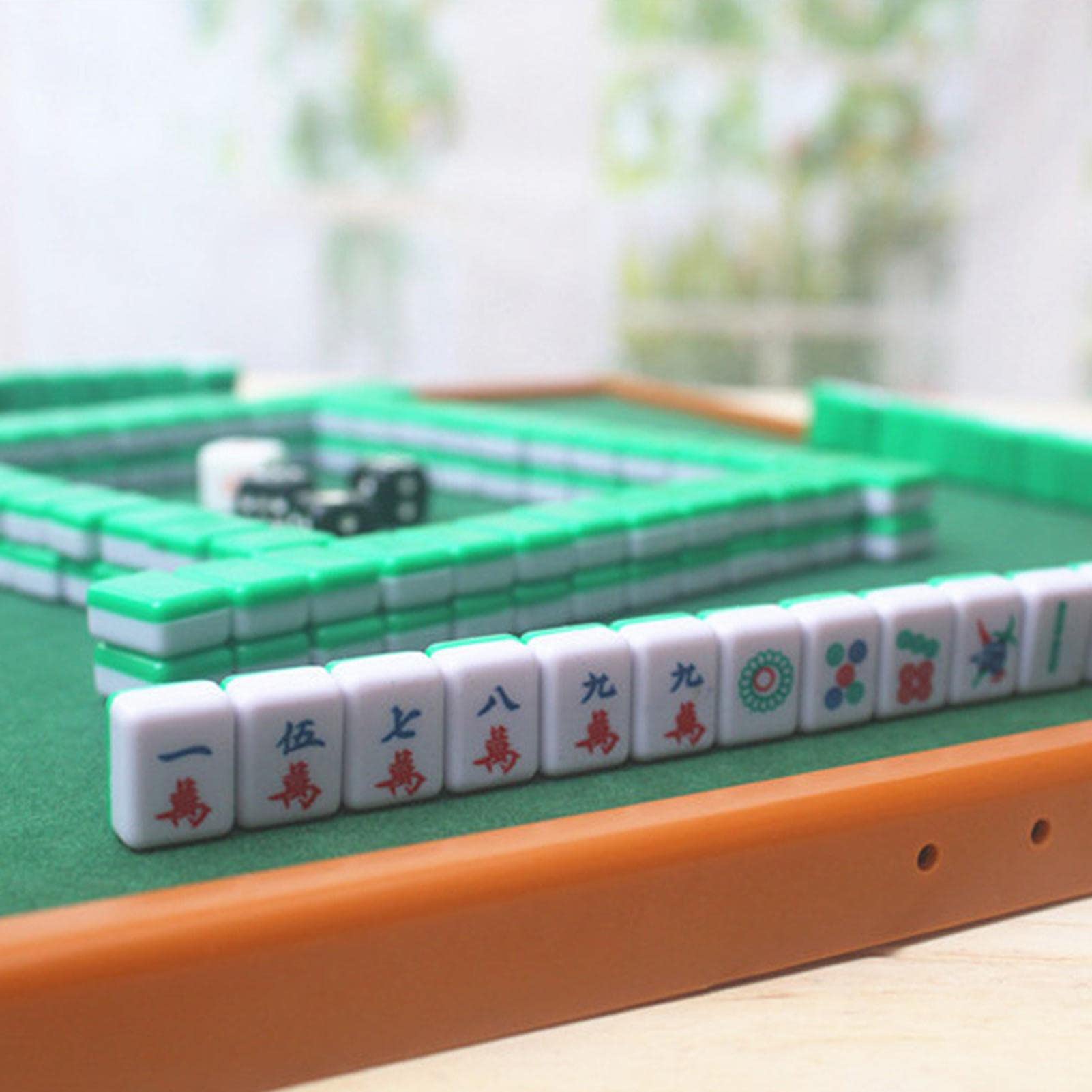 pologmase Portable Mahjong Set, Home Mahjong Board Game Sets, Portable Elaborately Crafted Mahjong with Foldable Table, Ruler for Travel Home Party