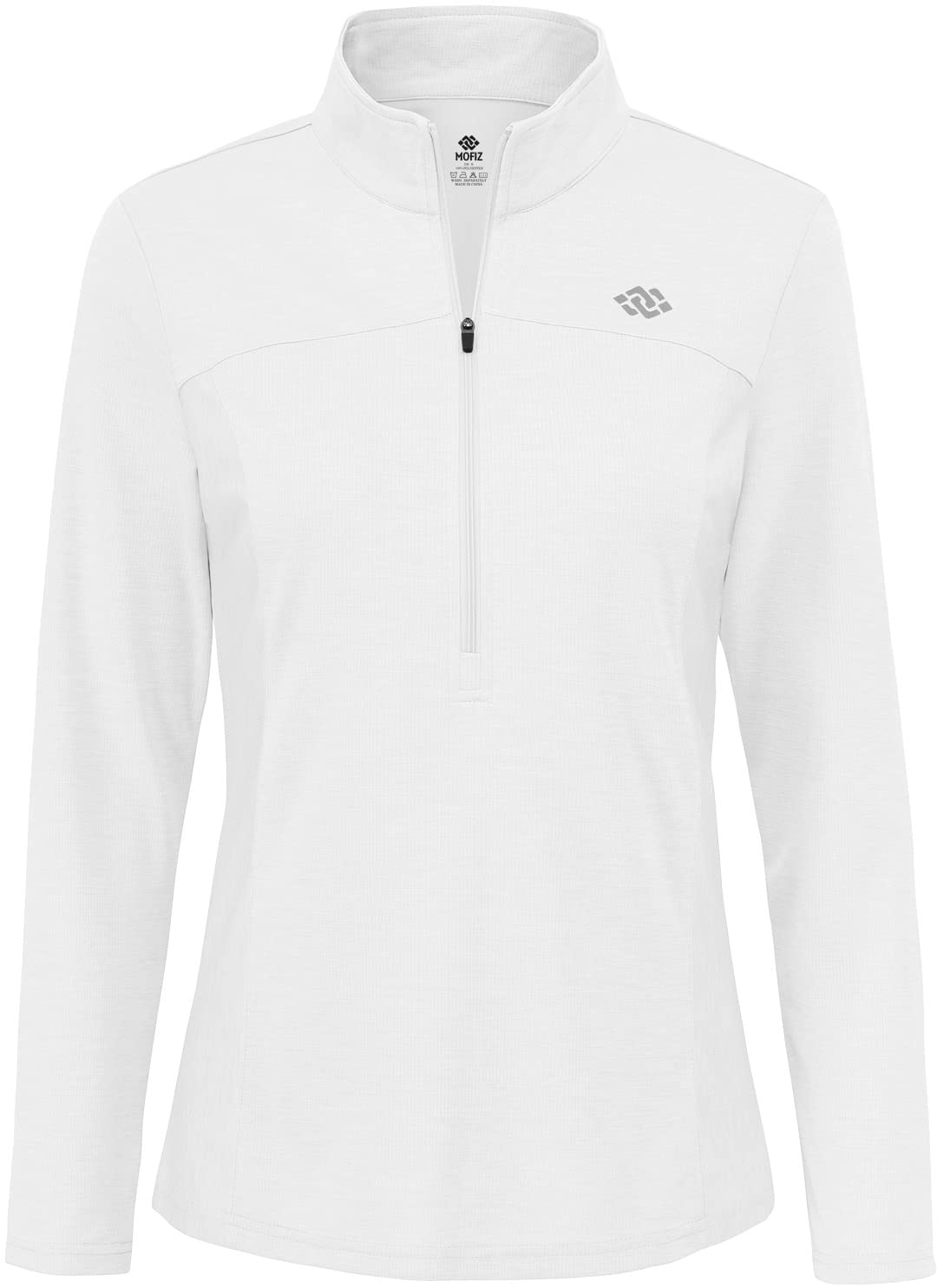 MoFiz Women's Long Sleeve Hiking Shirt Lightweight Athletic Tops with Half Zip Quick Dry Golf Pullover, White, 2XL