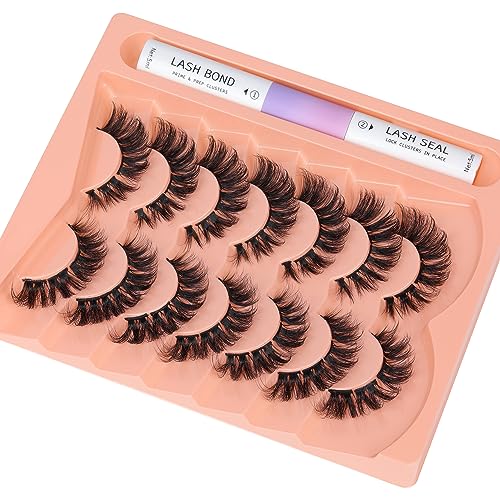 Lvmixwig Eyelash Extension Kit Cluster Lashes Extension Kit with Lash Bond and Seal Strong Hold D Curl Lash Cluster Fluffy Cat Eye Natural Look Individual Lashes Extension Kit DIY at Home