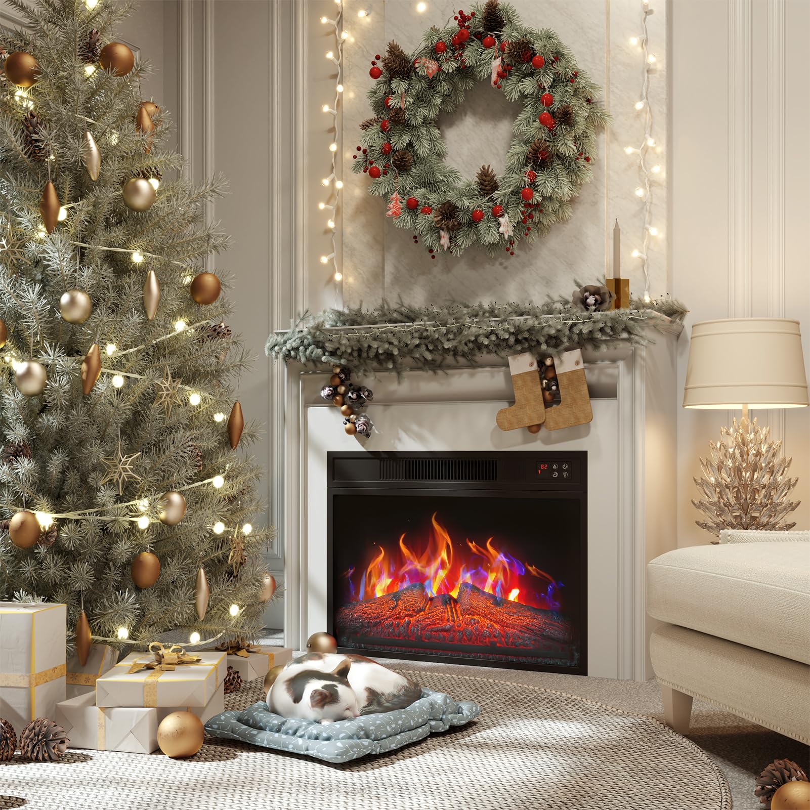 LALAHOO 23” Electric Fireplace Inserts,Recessed or Freestanding Electric Fireplace Heater with 6 Flame Colors,Wall Mounted Fireplace Heaters for Indoor Use,Remote Control & 6H Timer,Black