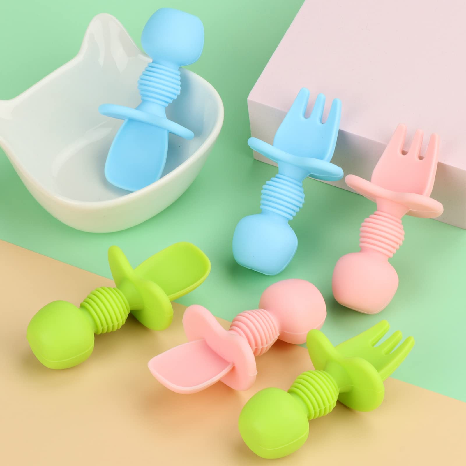 Silicone Baby Led Weaning Spoons and Forks, First Stage Toddler Utensils for Baby Led Weaning, Self Feeding