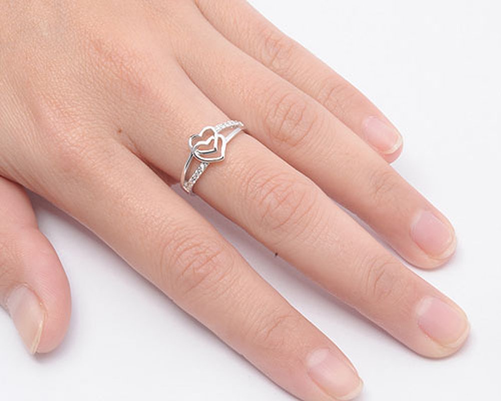 Interlocking Hearts Clear CZ Promise Ring .925 Sterling Silver Band Size 5