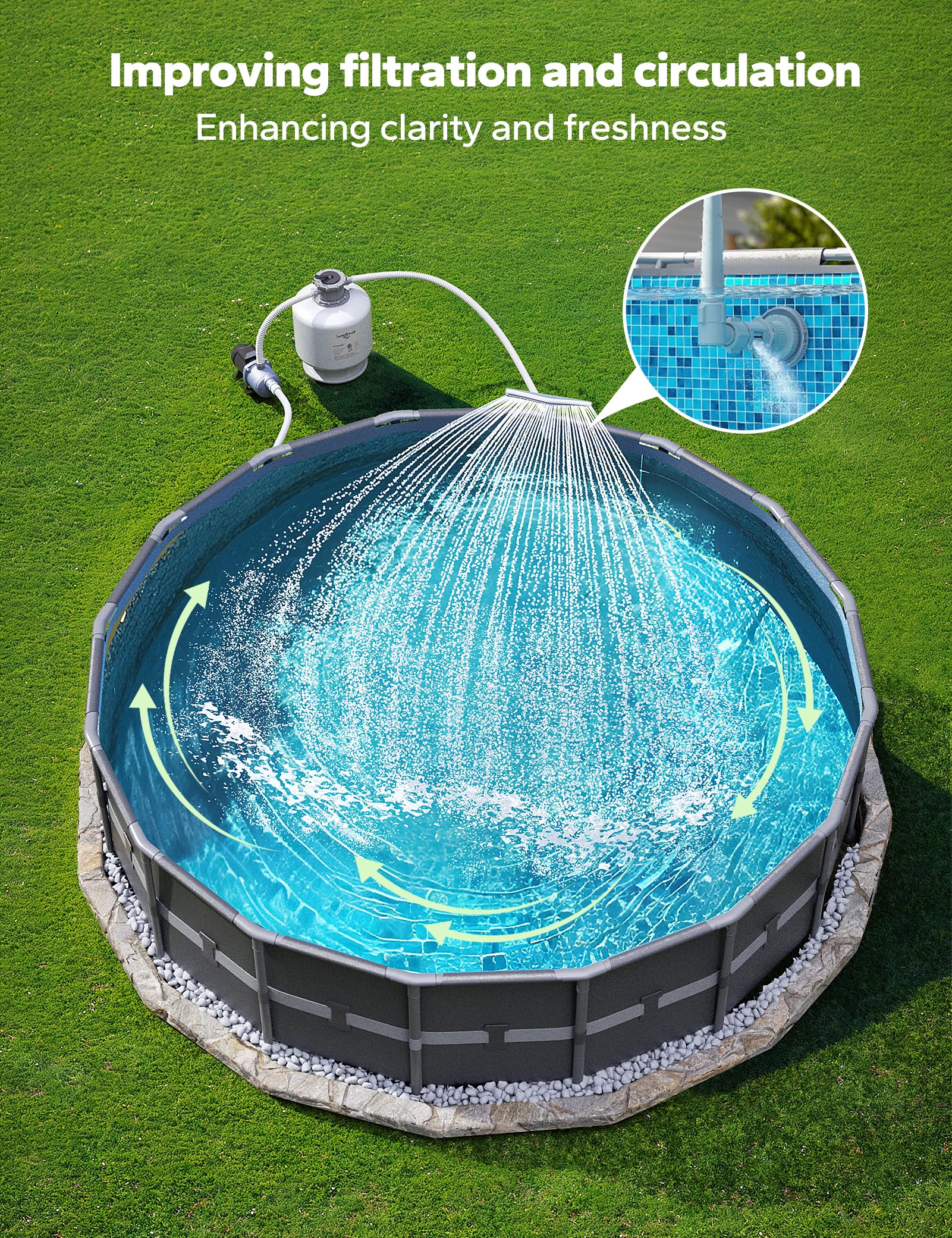 POOLHACKER Pool Fountains for Above and In-ground Pools, Adjustable Whale Tail Waterfall Wide Width Pool Sprinkler Fountain for Relaxation & Cooling 10-20 Degrees, Swimming Pool SPA Accessories