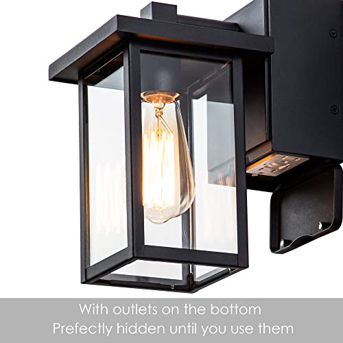 OUPAVOCS Porch Lights with GFCI Outlet, Black Outdoor Light Wall Mount, Waterproof Exterior Light Fixture with Outlet, Wall Sconce for House, Garage, Patio