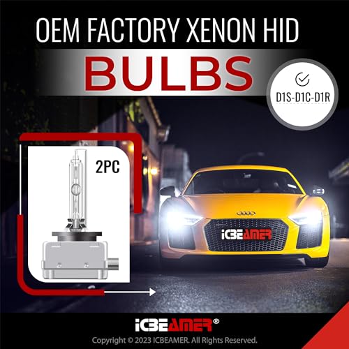 ICBEAMER 6000K D1R D1C D1S Xenon HID Direct Replacement Replace OEM FACTORY Headlight Low Beam light bulbs Diamond White