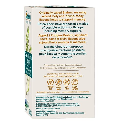 Himalaya Organic Bacopa Monnieri Nootropic Herbal Supplement, Supports Calm, Memory, Cognition, USDA Certified Organic, Non-GMO, 750 mg, 60 Plant-Based Caplets, 60 Day Supply