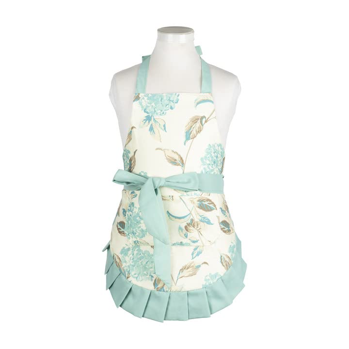 NEOVIVA Kitchen Apron for Kids with Pockets in Daily Play Kitchen, Double-layered Toddler Girls Apron for Cooking, Baking and Gardening, Style Kathy, Floral Hydrangea Clear Aqua
