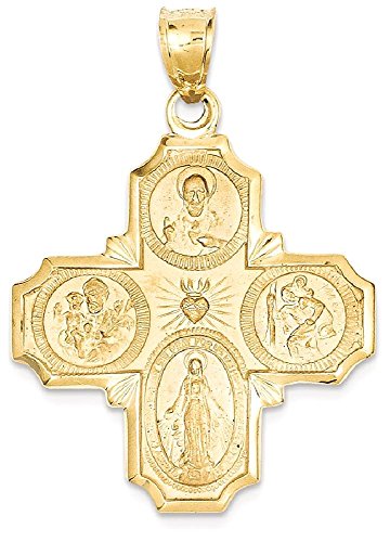 IceCarats 14K Yellow Gold Four Way Holy Cross Religious Medal Necklace Christian Pendant Scapular Charm 39.25mm x 29mm Only