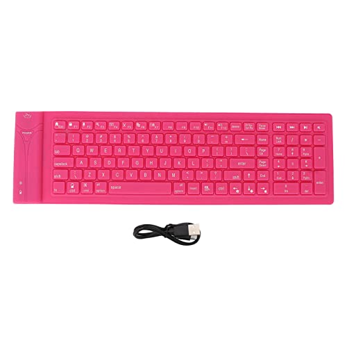 PUSOKEI Wireless Silicone Keyboard, 108 Keys BT 3.0 Foldable Keyboard, Full Sealing Waterproof Keyboard, Gaming Keyboard for PC Notebook Laptop (Pink)