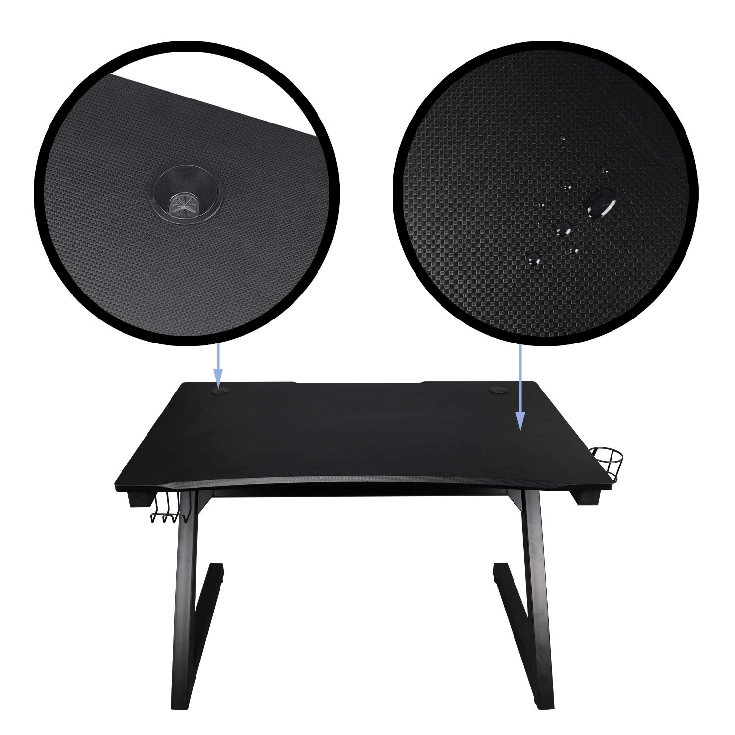 Kazila Gaming Desk Computer Table for Home Office Sturdy Desk with Cup Holder, Headphone Hook Gamer Workstation Laptop PC Desk,Blue