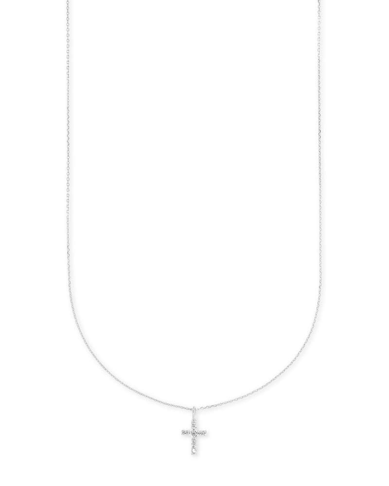 Kendra Scott White Diamond Cross Pendant Necklace in 14k White Gold, Fine Jewelry for Women