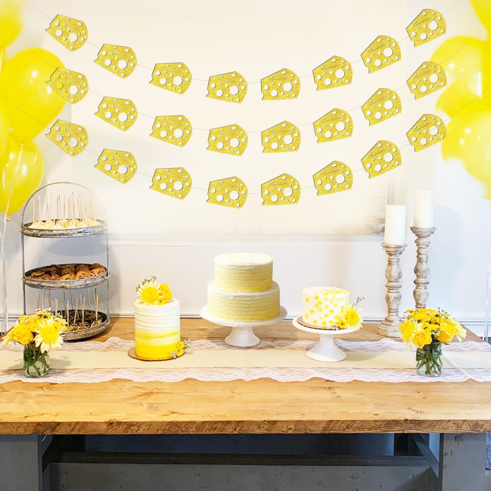 Sursurprise Cheese Themed Party Decorations, 3Pcs Cheese Banner for Macaroni and Cheese Birthday Decorations Party Supplies