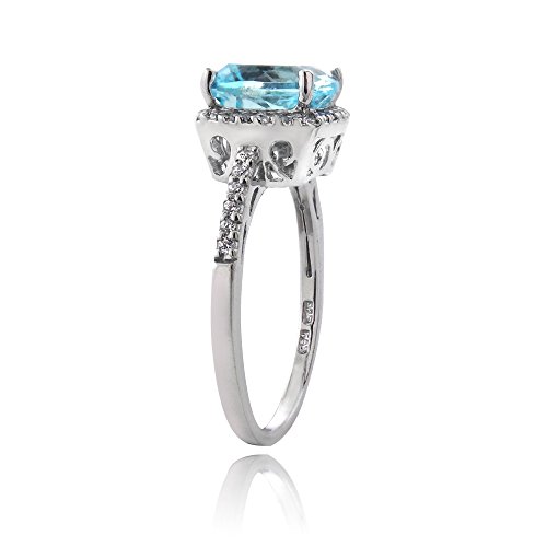 Ice Gems Sterling Silver Light Blue and Clear Cubic Zirconia Cushion-Cut Halo Ring, Size 8