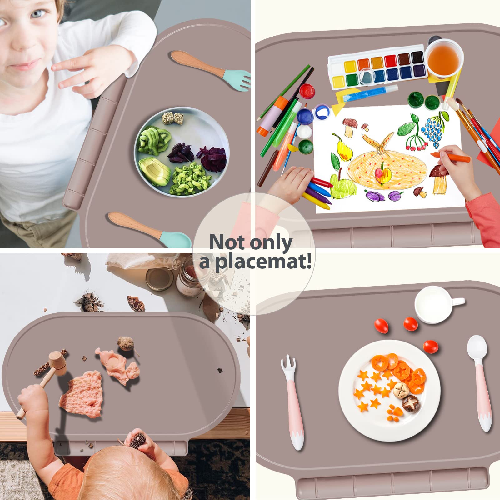 Silicone Kids Placemats, Food Catching Placemats for Kids Baby Toddler, Reusable Table Mats for Dining Table, 2Set, Dark Blue/Gray