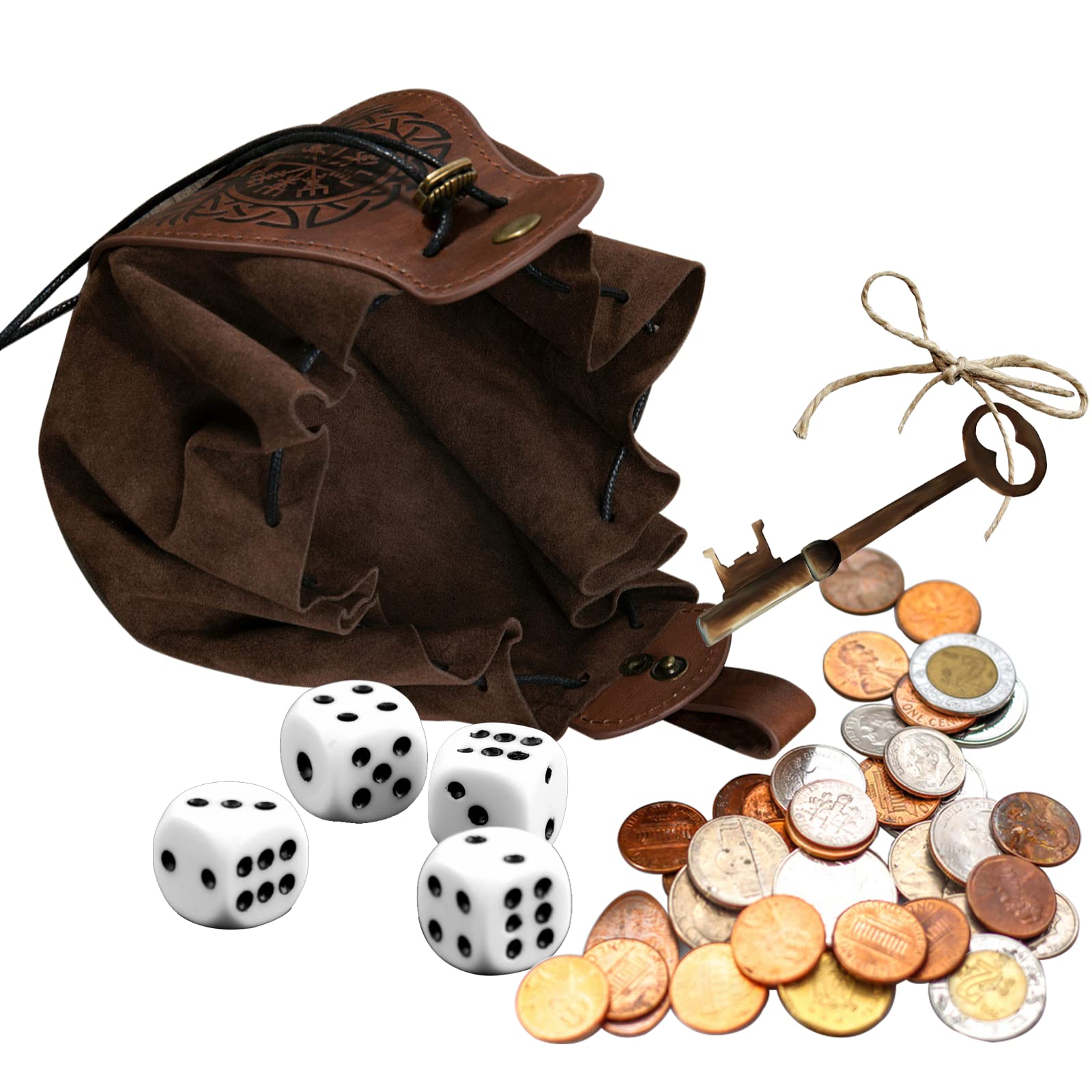 Ouzrpuo Dnd Accessories Dice Bag Portable Gift Dice Pouch Leather D&D Tray with Drawstring Bag Storage Bag for Coin, Dice, Key