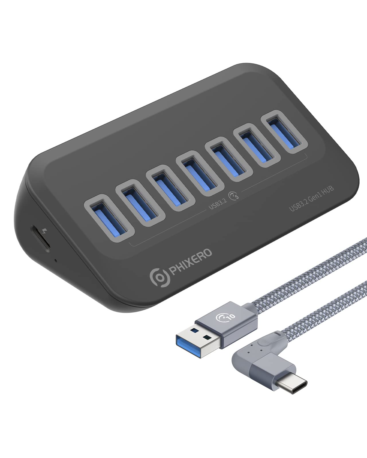 PHIXERO 4 Ports USB 3.0 Hub, 5Gbps USB Port Hub with a 2-in-1 USB C to USB A/C Cable (10Gbps), Portable USB Splitter, USB Hub for Laptop, PC, iMac, MacBook, Playstation, Xbox