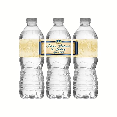 Prince Water Bottle Labels, Personalized Party Favors, Baby Shower, Pack of 25 Peel and Stick Waterproof Wrappers